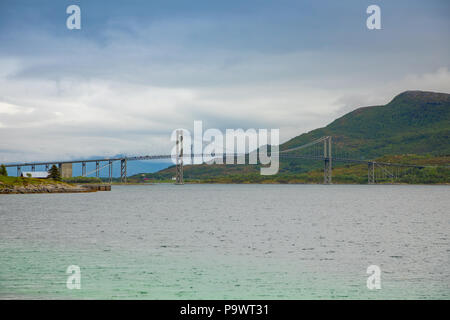 The Tjeldsund Bridge between the mainland and the Lofoten islands ...