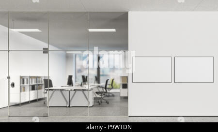 Two blank horizontal posters on the wall in modern office with clipping ...