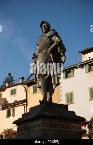 Greve, Tuscany,Italy. June 2018 Statue of Giovanni da Verrazzano. In ...