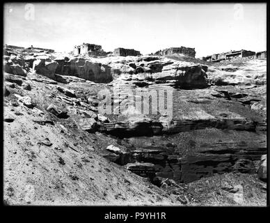 A distant view of the Hopi Indian village of Oraibi, situated on top of ...