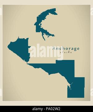 Modern City Map - Anchorage Alaska city of the USA with neighborhoods ...