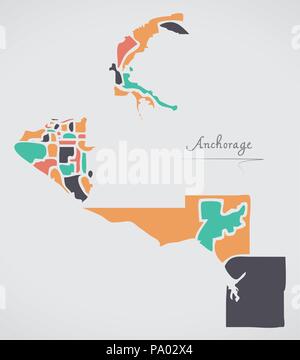 Anchorage Alaska city map with neighborhoods grey illustration ...