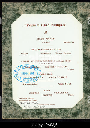 177 BANQUET (held by) 'POSSUM CLUB (at) "GRISWOLD HOUSE, DETROIT, MI ...