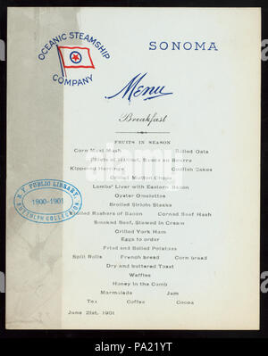 240 BREAKFAST (held by) OCEANIC STEAMSHIP CO. - VENTURA (at) EN ROUTE ...