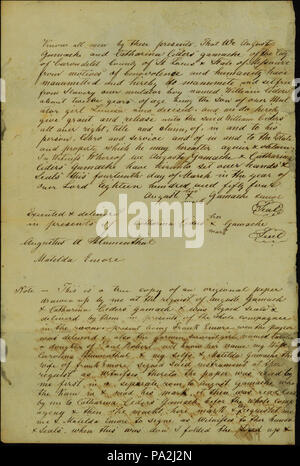 This deed of manumission, signed by August Gamache and Catharina Ciders ...