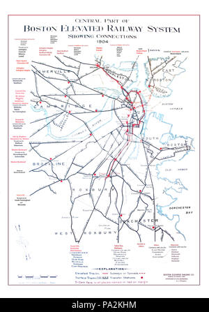 Boston Elevated Railway system route map , Local transit, Massachusetts ...