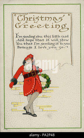 ILLUSTRATION OF SANTA CLAUS AND HOLLY WREATH; CHRISTMAS DINNER [held by ...