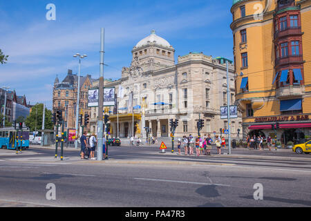 City Stocholm, Sweden. Urban city view, street, peoples and buildings ...