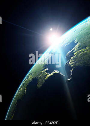 An illustration of a nice green planet with life on it Stock Photo - Alamy