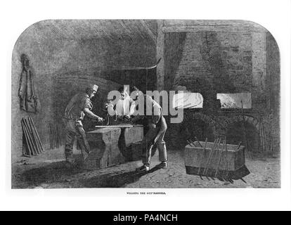 The Manufacture of gun barrels, at Birmingham. Welding the gun barrels ...