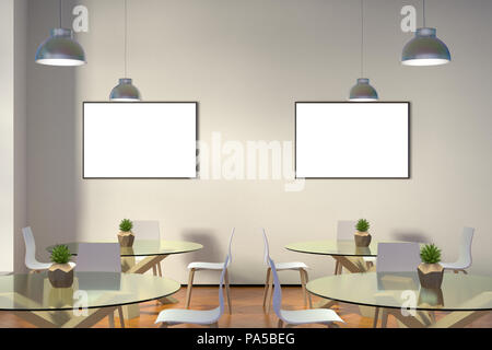 Two blank horizontal posters mock up in modern cafe interior. 3d ...