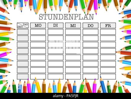 school timetable surrounded by colored pencils template Stock Vector ...