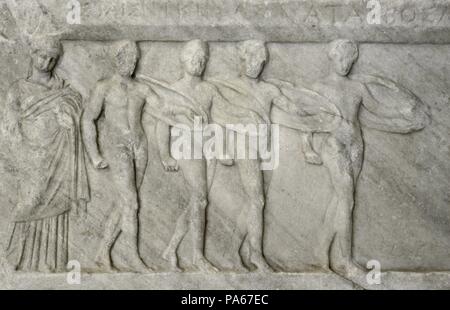Pyrrhic dance. Atarbos relief 4th c bC Greek relief Stock Photo - Alamy