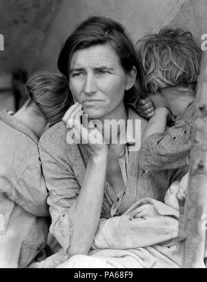 Migrant Mother, portrait of Florence Owens Thompson, and children, by ...