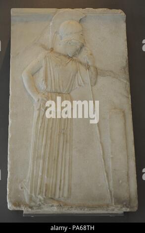 Relief of the Pensive Athena. Athena is presented in front of a stele ...