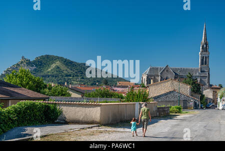 France, Ardeche, Cornas, the village and AOC Cotes du Rhone vineyard ...