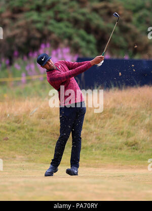 Tony Finau hits on the third hole during the first round of the Sony ...