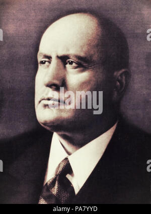 A portrait of the head of the Fascist government Benito Mussolini ...