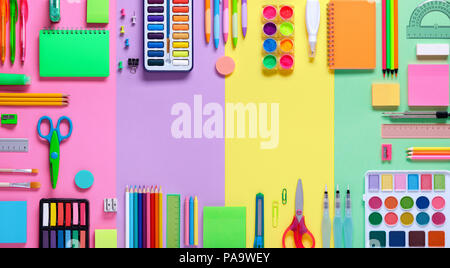 school supplies at colorful paper background Stock Photo - Alamy