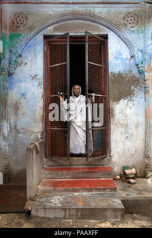 Portrait of Hindu widow woman living in an ashram in Vrindavan , India ...