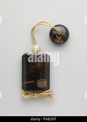 Netsuke, 19th century, Japan, Stone ornamented with gilt and red enamel ...