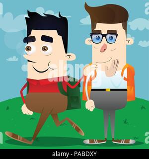 Schoolboy comforting another. Vector cartoon character illustration ...