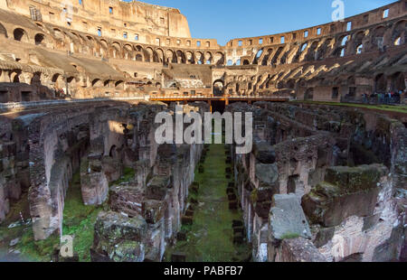 Roman amphitheatre, view of a subterranean corridor beneath the remains ...
