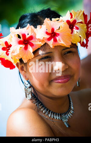 EMBERA VILLAGE, PANAMA, JANUARY 9, 2012: Unidentified native Indian ...