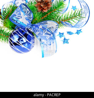 Beautiful Christmas composition on blue background. Christmas present ...