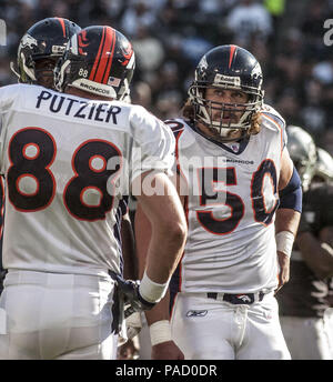 Denver Broncos helmet on the field before an NFL football game between ...