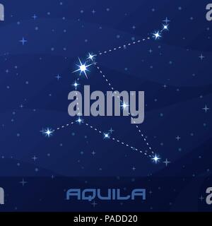 Aquila (The Eagle) constellation, vector illustration with the names of ...
