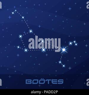 Bootes (The Herdsman) constellation, vector illustration with the names ...