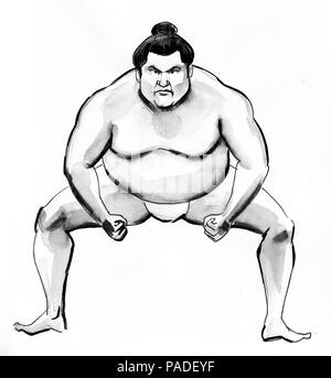 Sumo wrestler. Ink black and white drawing Stock Photo - Alamy