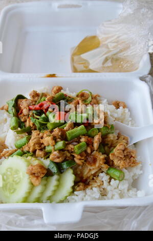 stir-fried curry yard long bean with fat pork for Thai fast meal Stock ...