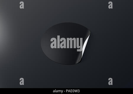 Blank black sticker with bent edge on cardboard background. 3d ...