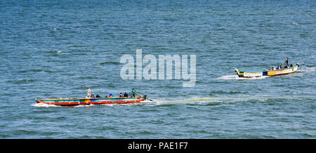 LIBREVILLE, GABON - MAR 6, 2013: Two small boats near the port of ...