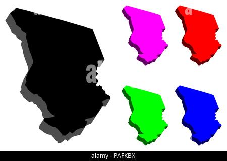 Isometric 3D Chad map, vector illustration with cities, borders ...