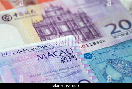 Macau 20 Patacas note closeup Stock Photo - Alamy