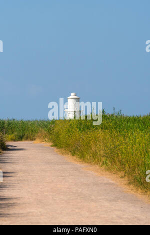 East Usk lighthouse at Newport Wetlands Nature Reserve with pylons of ...