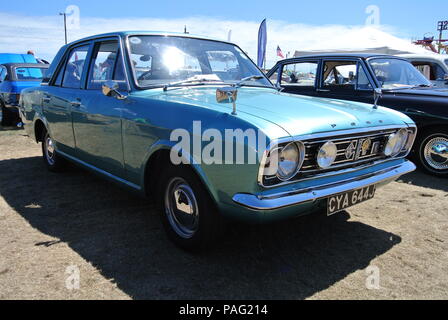 A 1970 Ford Cortina Deluxe parked up on display at the English Riviera ...
