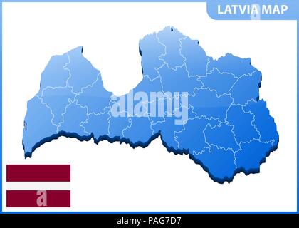 Highly detailed vector map of Latvia with administrative regions, main ...