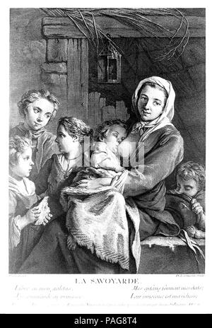 A poor woman in a dingy attic, surrounded by her children, o Wellcome ...