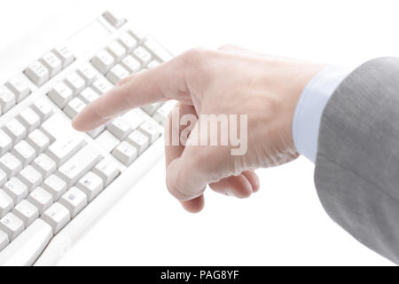 finger hit the button on the old computer keyboard Stock Photo - Alamy