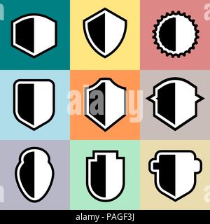 Flat style protective shields or badges with a communication icon ...