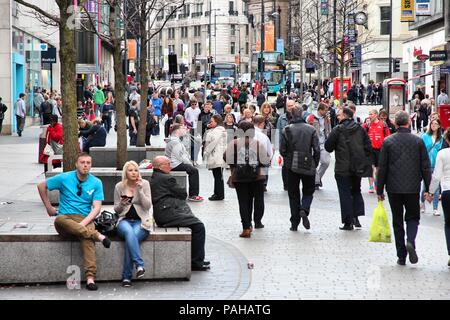 LIVERPOOL, UK - APRIL 20: People sit at Richmond Pub on April 20, 2013 ...