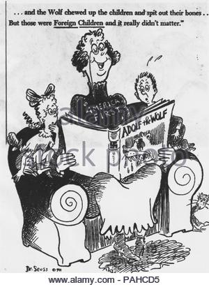 Ted Geisel (Dr. Seuss) (1904-1991) at work on a drawing of the Stock ...