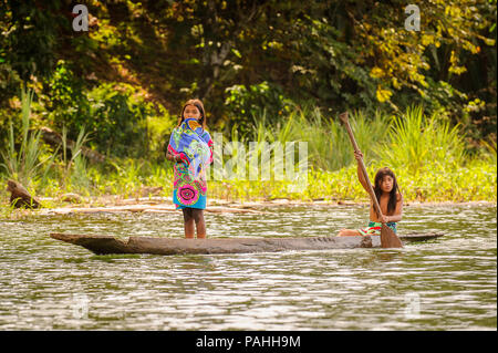Portrait of two Embera Indian girls, Chagres National Park, Panama ...
