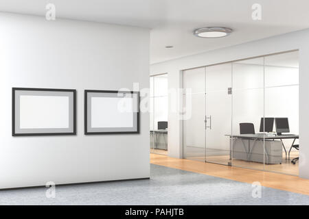 Blank two horizontal posters on the wall in modern office with clipping ...