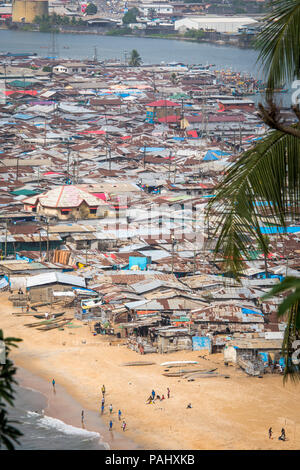 An elevated view of the West Point section in the city of Monrovia ...