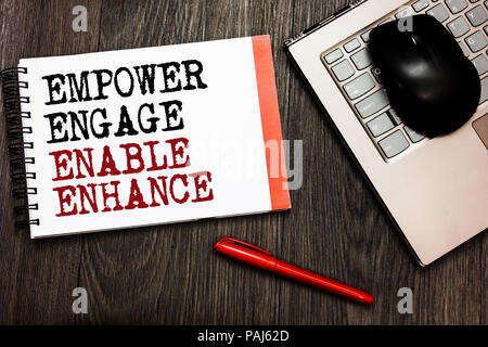 hand writing Empower Enhance Enable Engage employee empowerment cycle ...